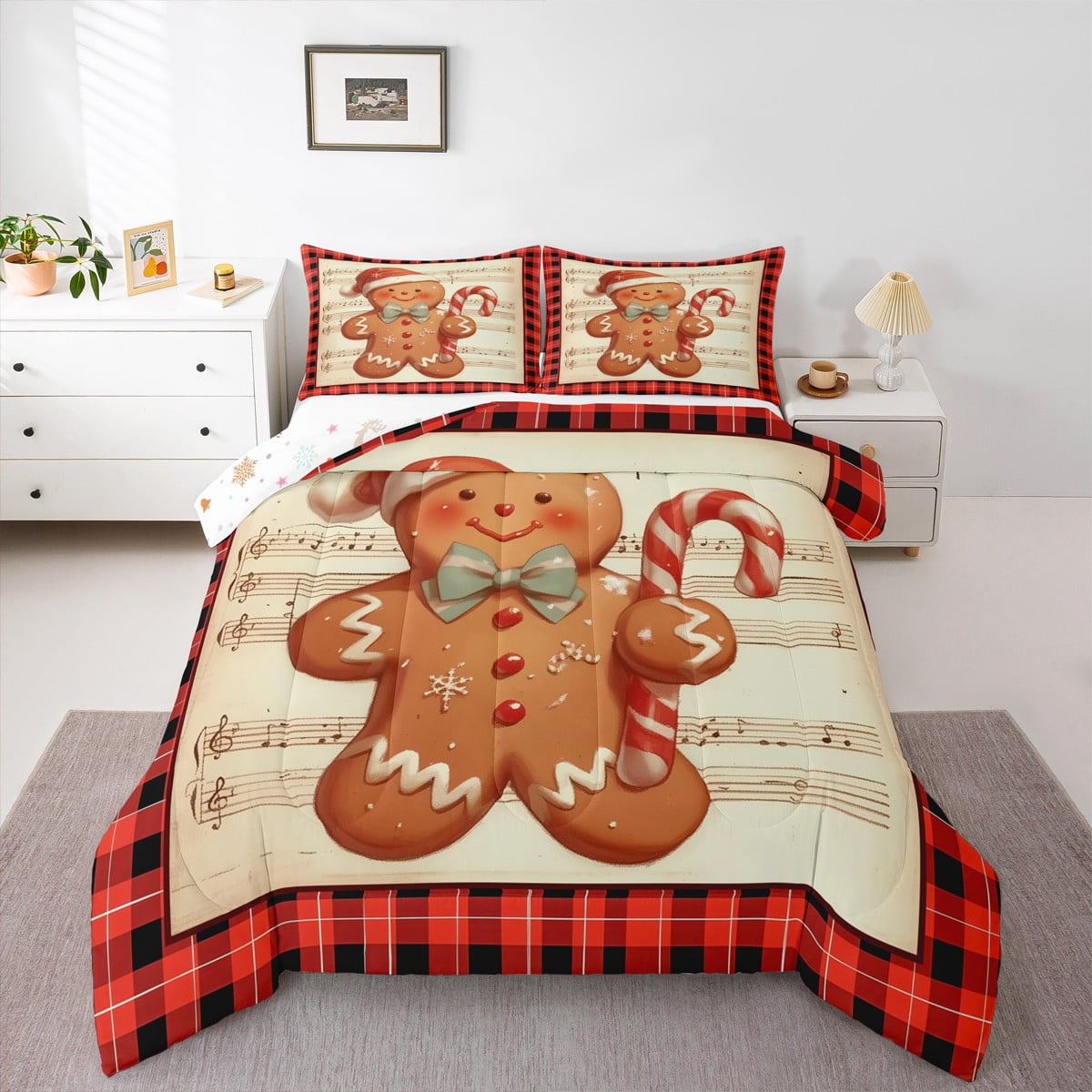 Manfei Cute Gingerbread Man Bedding Comforter Set,Christmas Candy Cnae ...