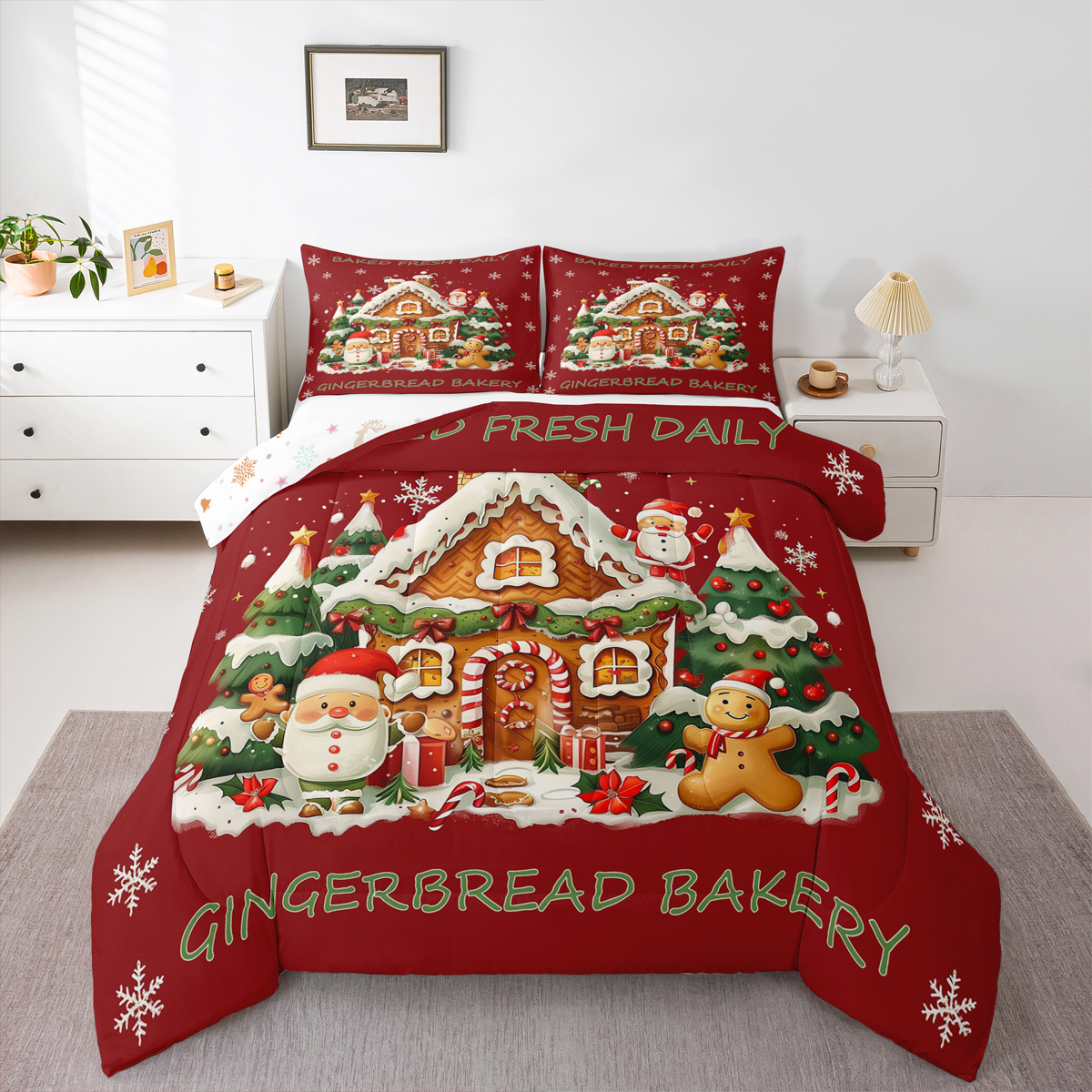 Manfei Cute Gingerbread Man Full Size Comforter Sets,Cartoon Santa ...