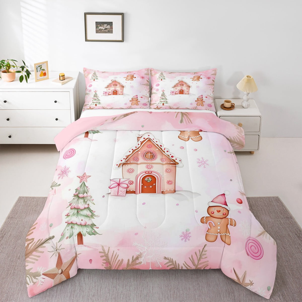 Manfei Cute Gingerbread Man Full Size Comforter Sets, Christmas House ...