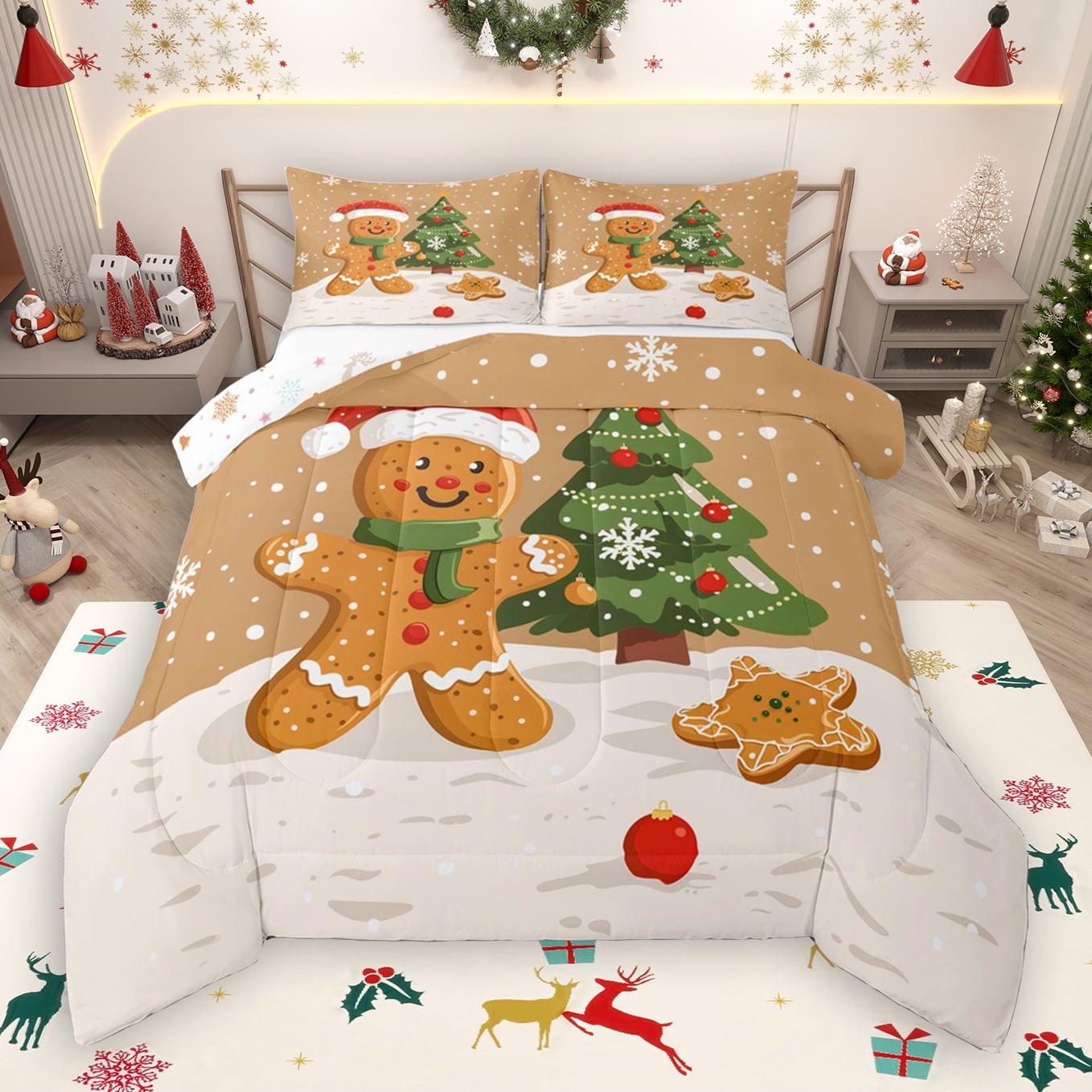 Manfei Cute Gingerbread Man Full Size Comforter Sets,Merry Xmas Bedding ...