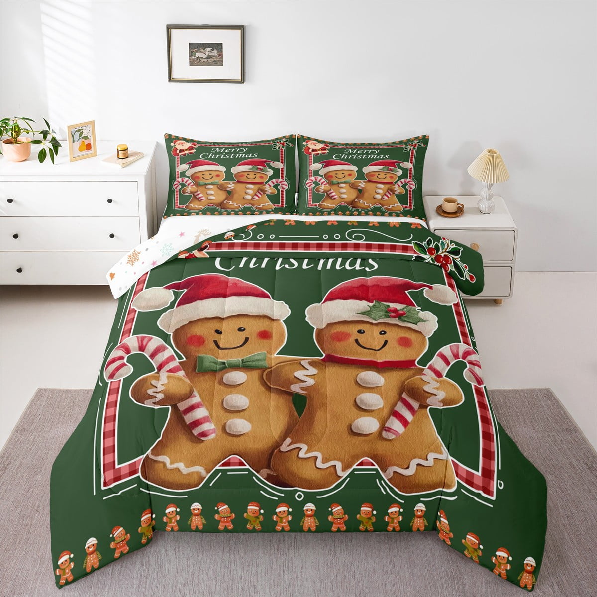 Manfei Cute Gingerbread Man Queen Comforter Set, Christmas Gifts ...