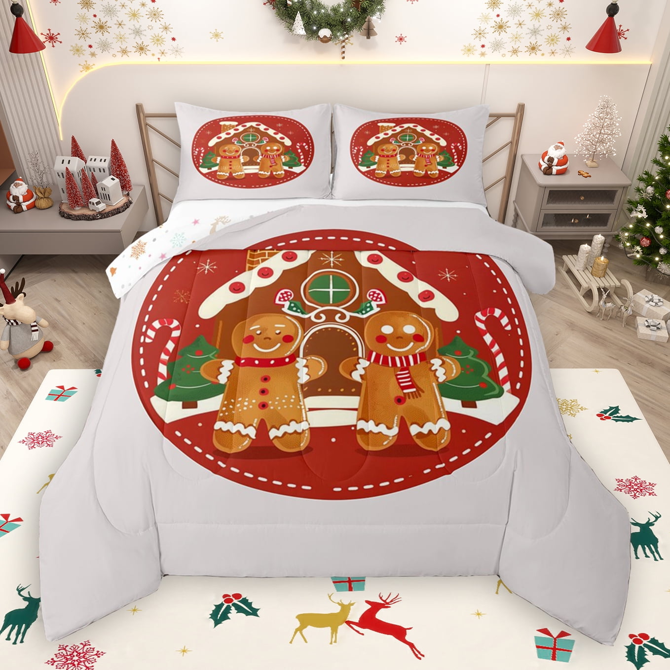 Manfei Cute Gingerbread Man Queen Comforter Set,Merry Christmas Bedding ...