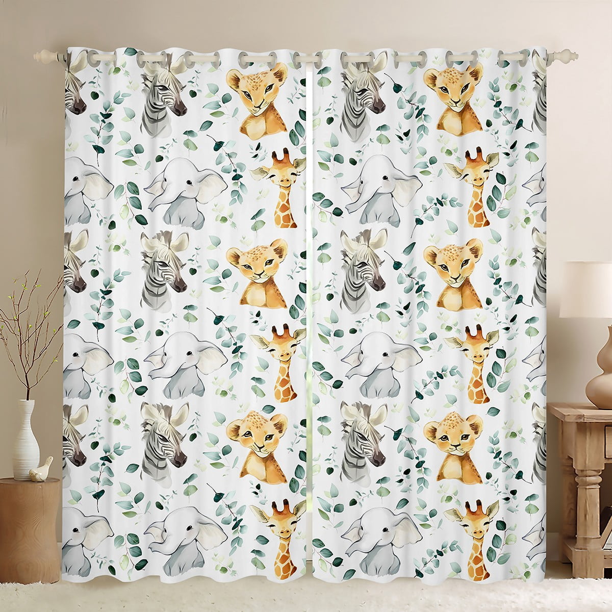 Manfei Cute Giraffe Lion Blackout Curtains Set of 2 (52x84 Each ...