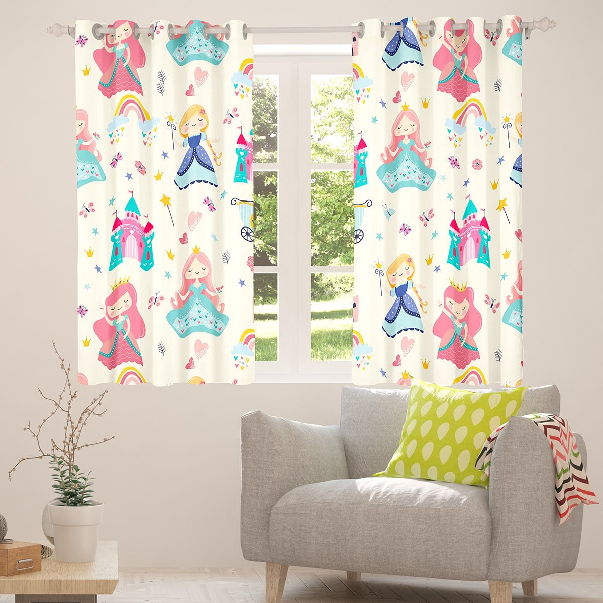 Manfei Cute Girly Princess Curtains Pack of 2 (42x84 Each),Magical Kids ...