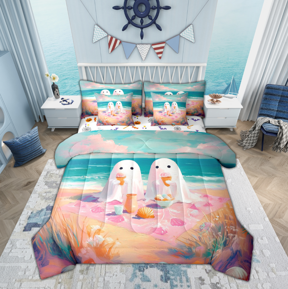 Manfei Cute Halloween Ghost Bedding Comforter Set 7pcs for Teens ...