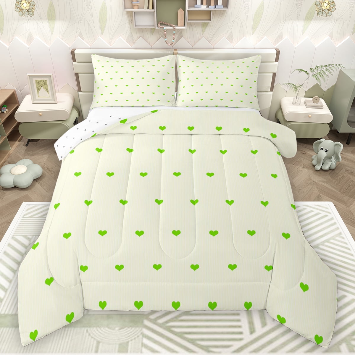 Manfei Cute Heart Print Queen Comforter Set,Cartoon Loves Pattern ...