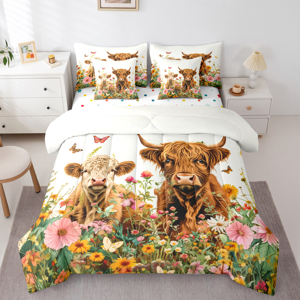Manfei Cute Highland Cattle 7-Piece Twin Bedding Sets,Farm Animal ...
