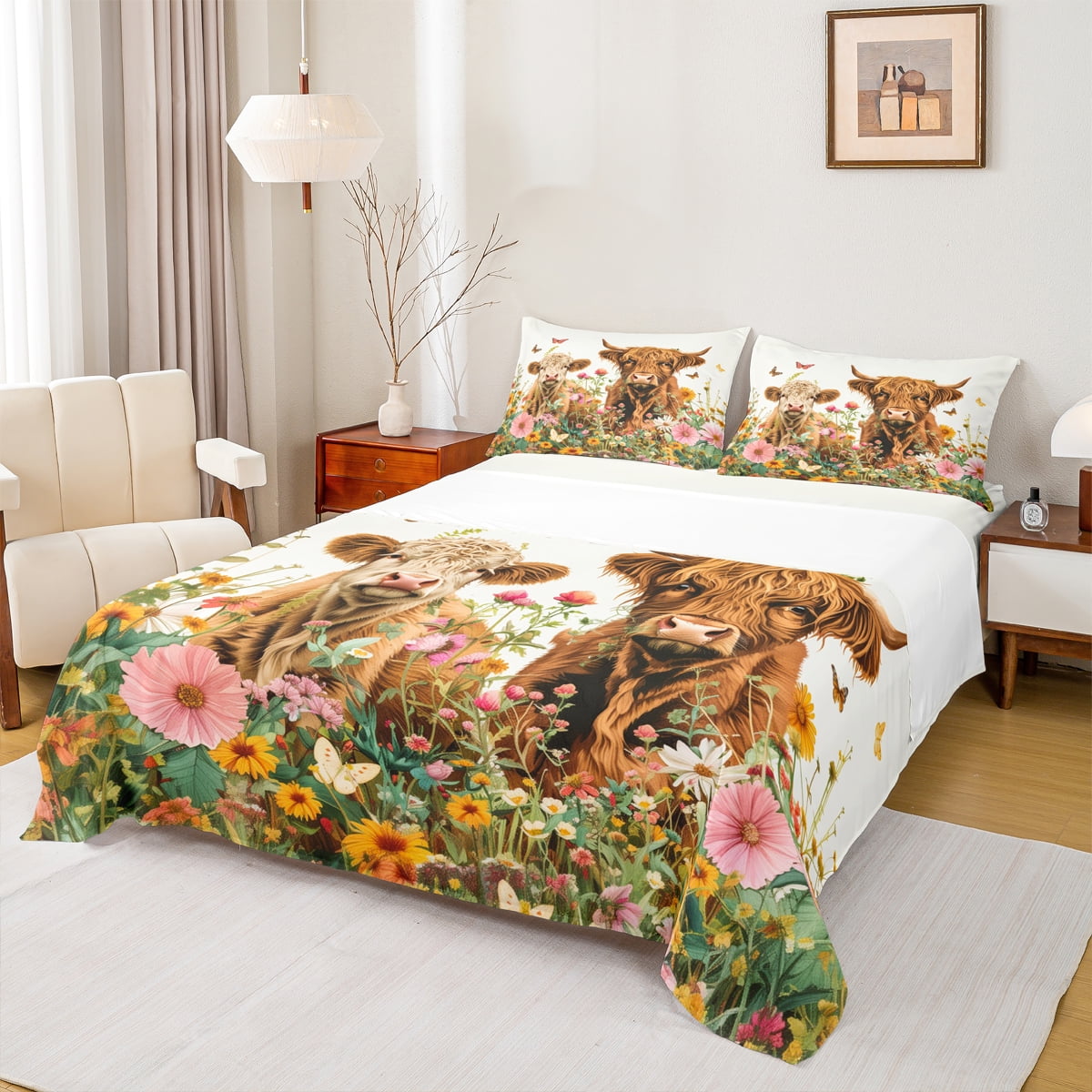 Manfei Cute Highland Cattle Full Size Sheets,Farm Animal Bed Sheets ...