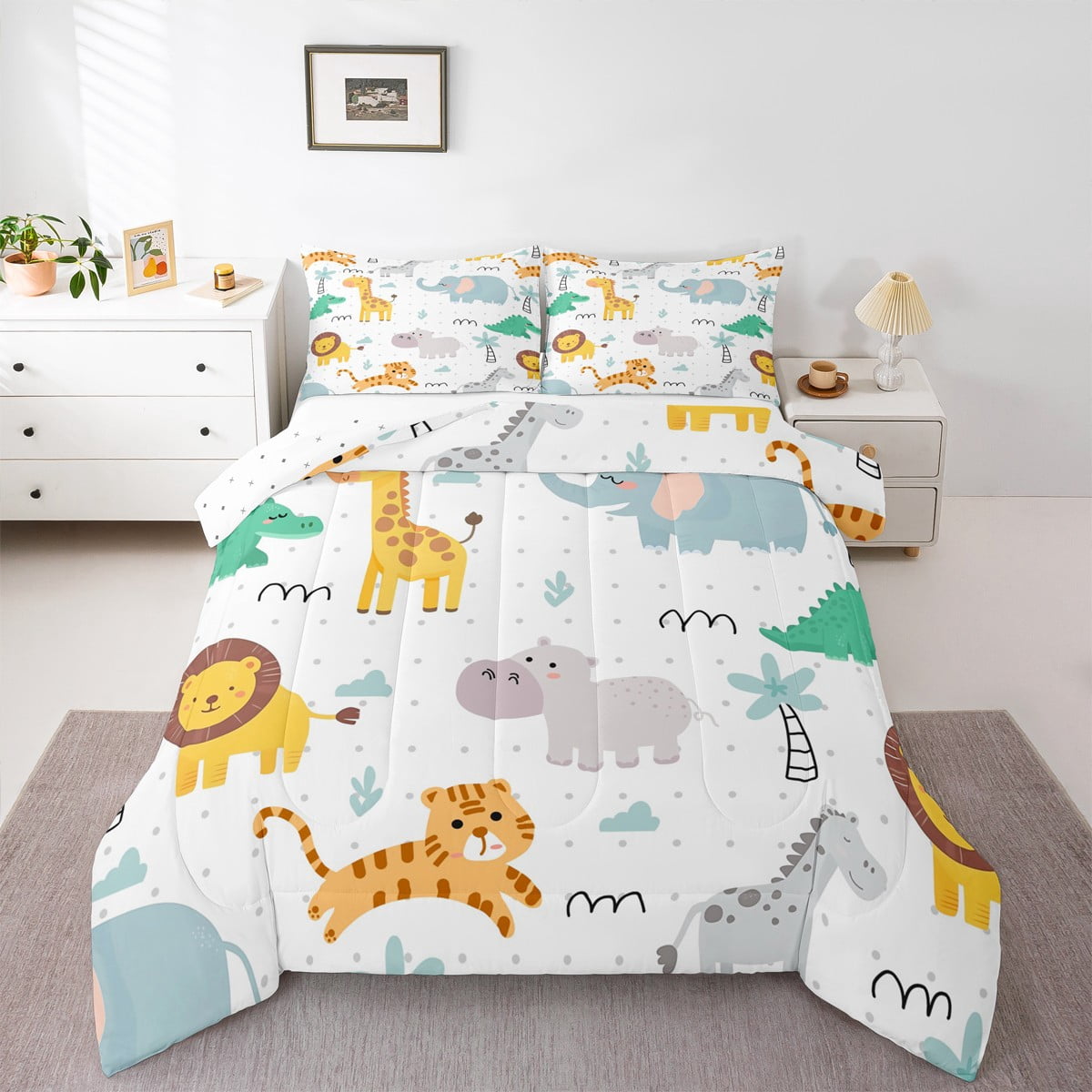 Manfei Cute Hippopotamus Tiger Full Size Comforter Sets,Giraffe Zoo ...