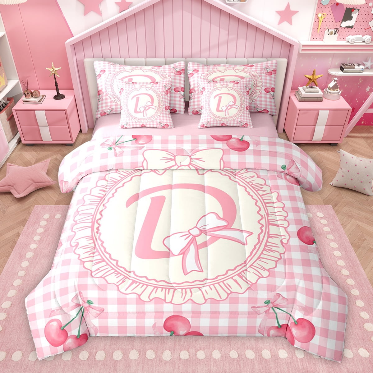 Homewish Cute Initial D Letter Bedding Comforter Set 7pcs for Kid ...