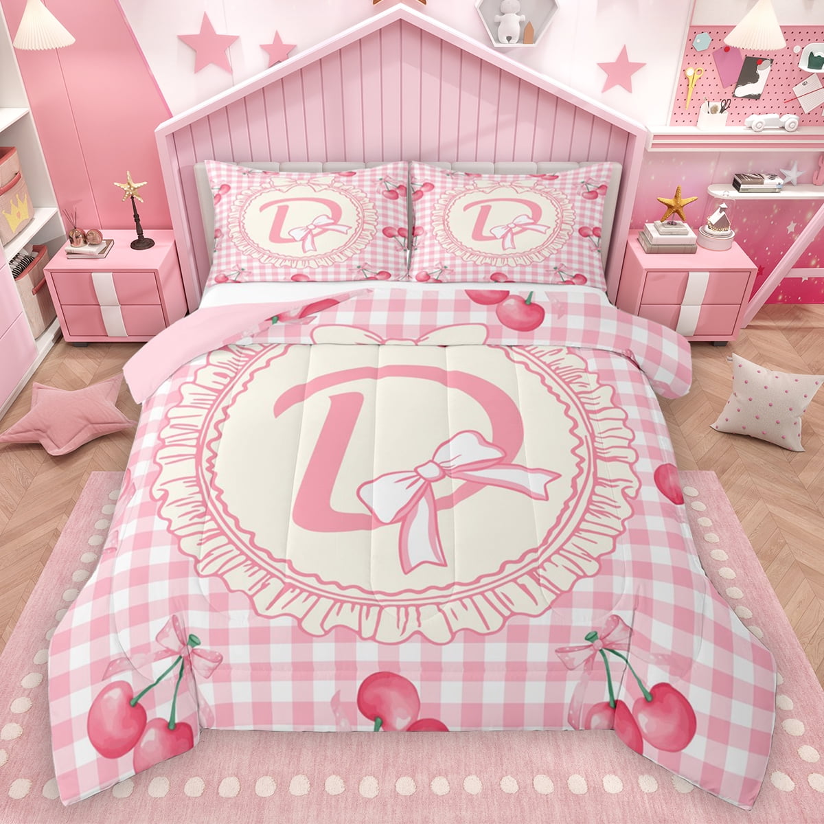 Manfei Cute Initial D Letter Full Size Comforter Sets for Kid, Dreamy ...