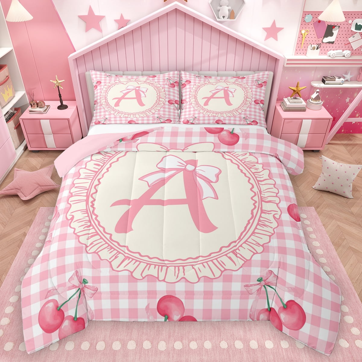 Homewish Cute Initial A Letter Queen Comforter Set for Kid, Dreamy Pink ...