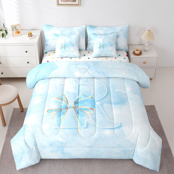 Manfei Cute Initial R 7-Piece King Bedding,Sweet Bownot King Bed in a ...