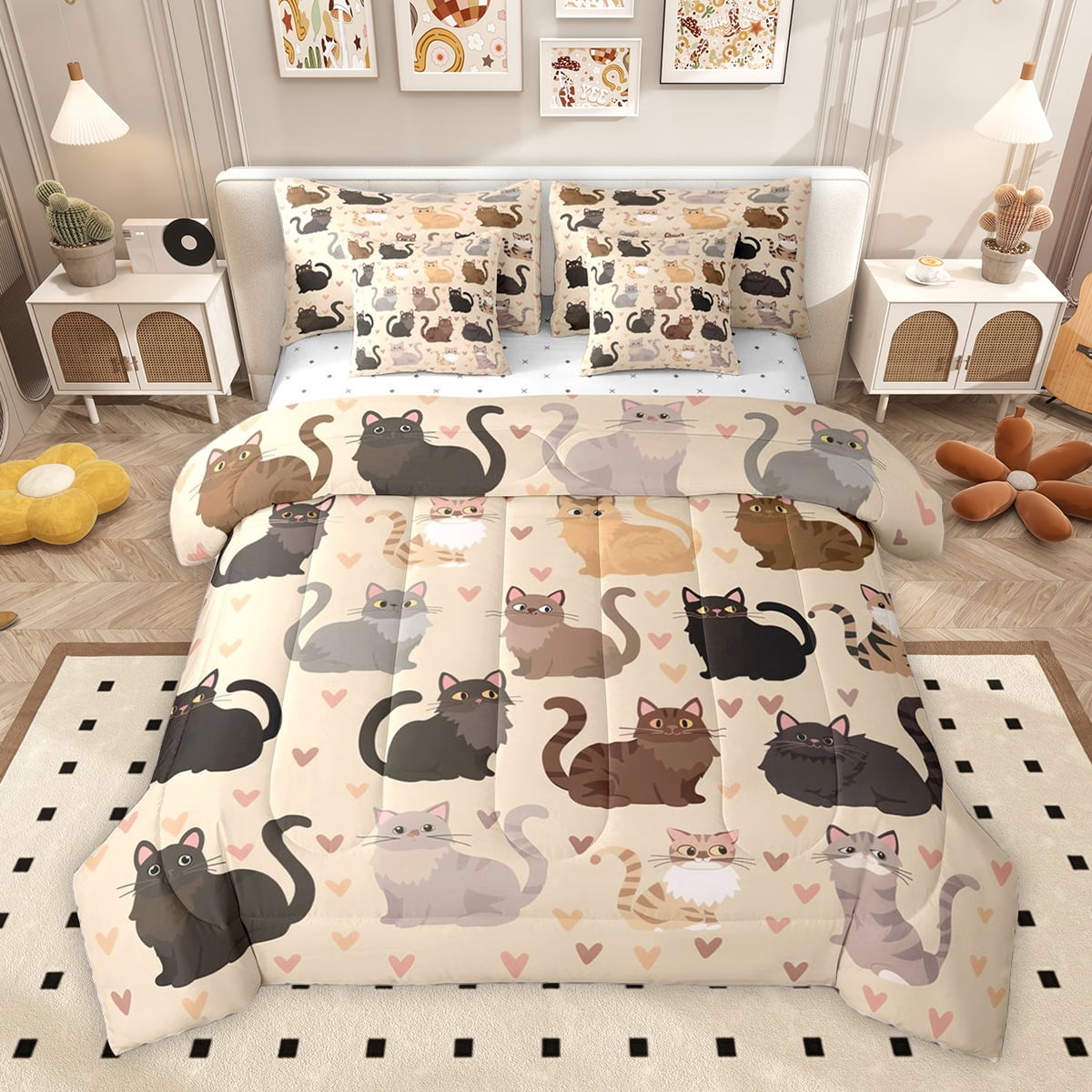 Homewish Cute Kitten Lover Bedding Comforter Set 7 Pieces for Kids ...