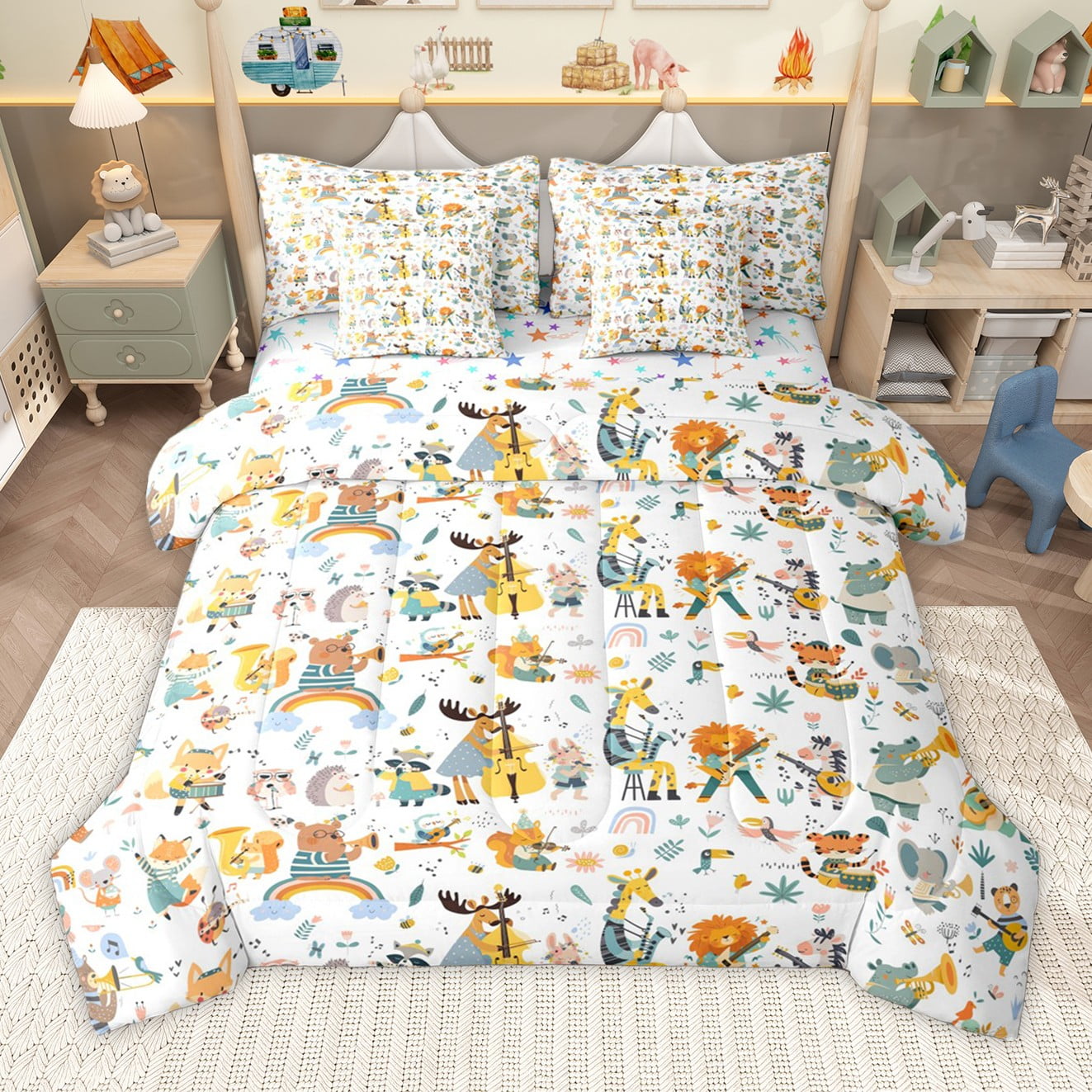 Manfei Cute Lion Giraffe Fox Bear 7 Pieces Bedding Comforter Set for ...