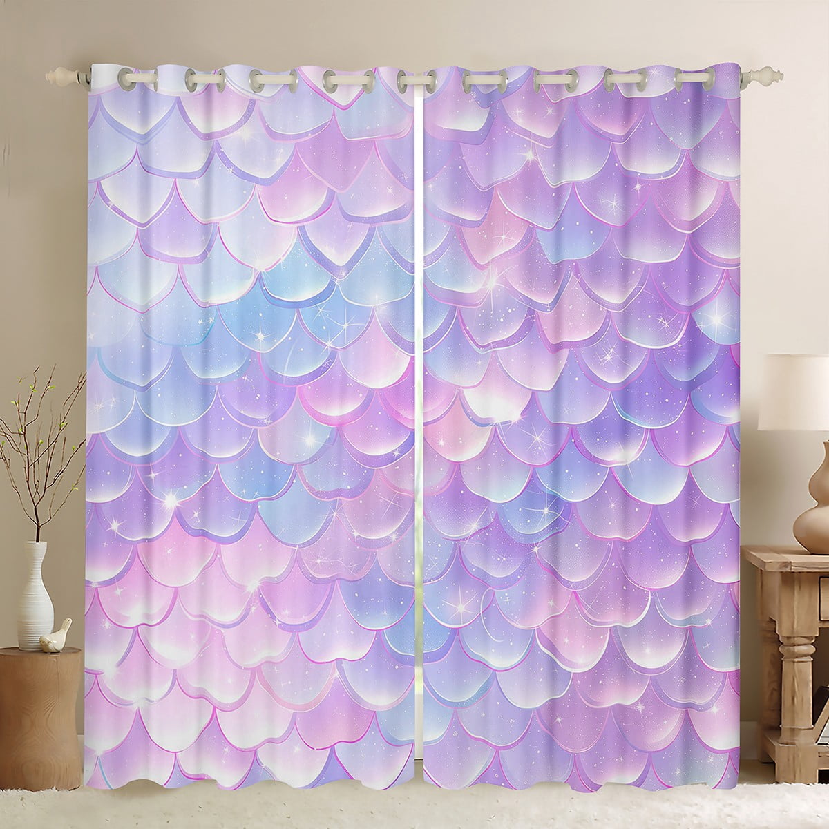 Manfei Cute Mermaid Pattern Curtains Pack of 2 (42x84 Each),Cartoon ...