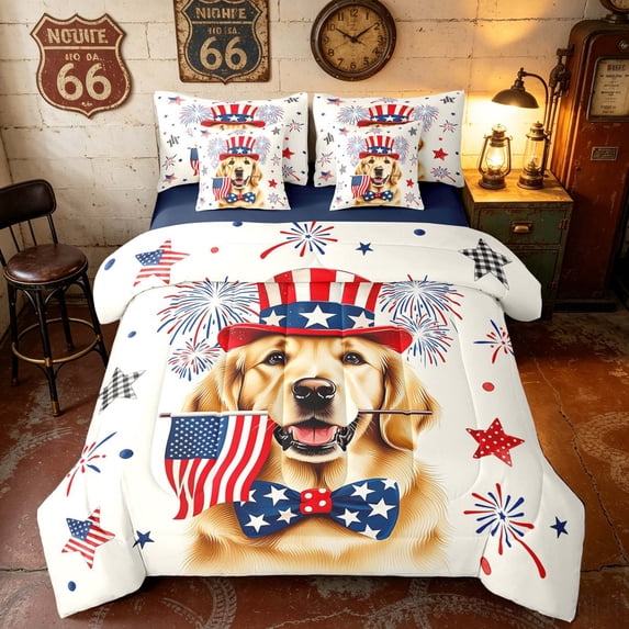 Manfei Cute Patriotic Dog Full Size Bedding Sets, Firework Stars Full ...
