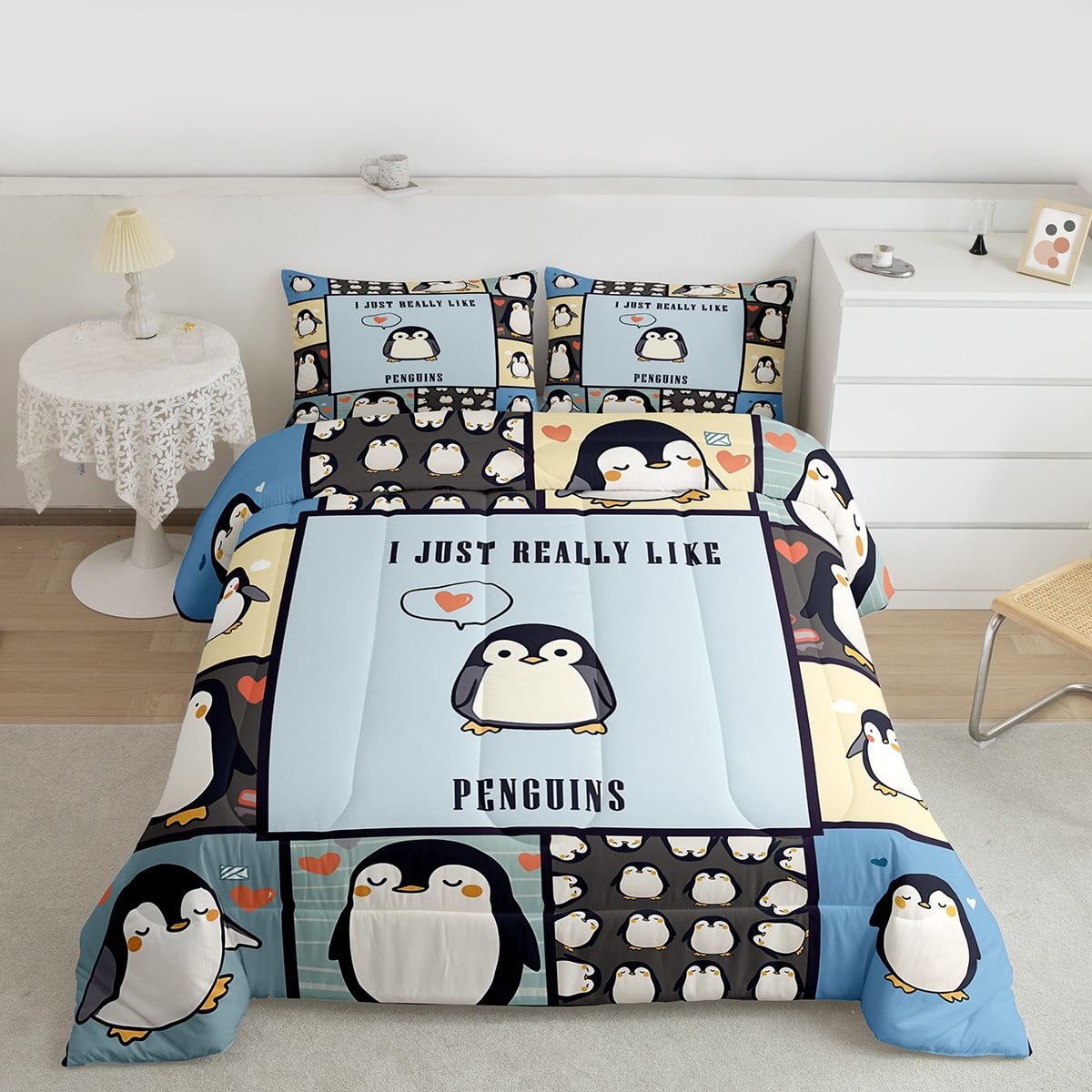 Manfei Cute Penguin Animal Full Size Comforter Sets, Kawaii Cartoon ...