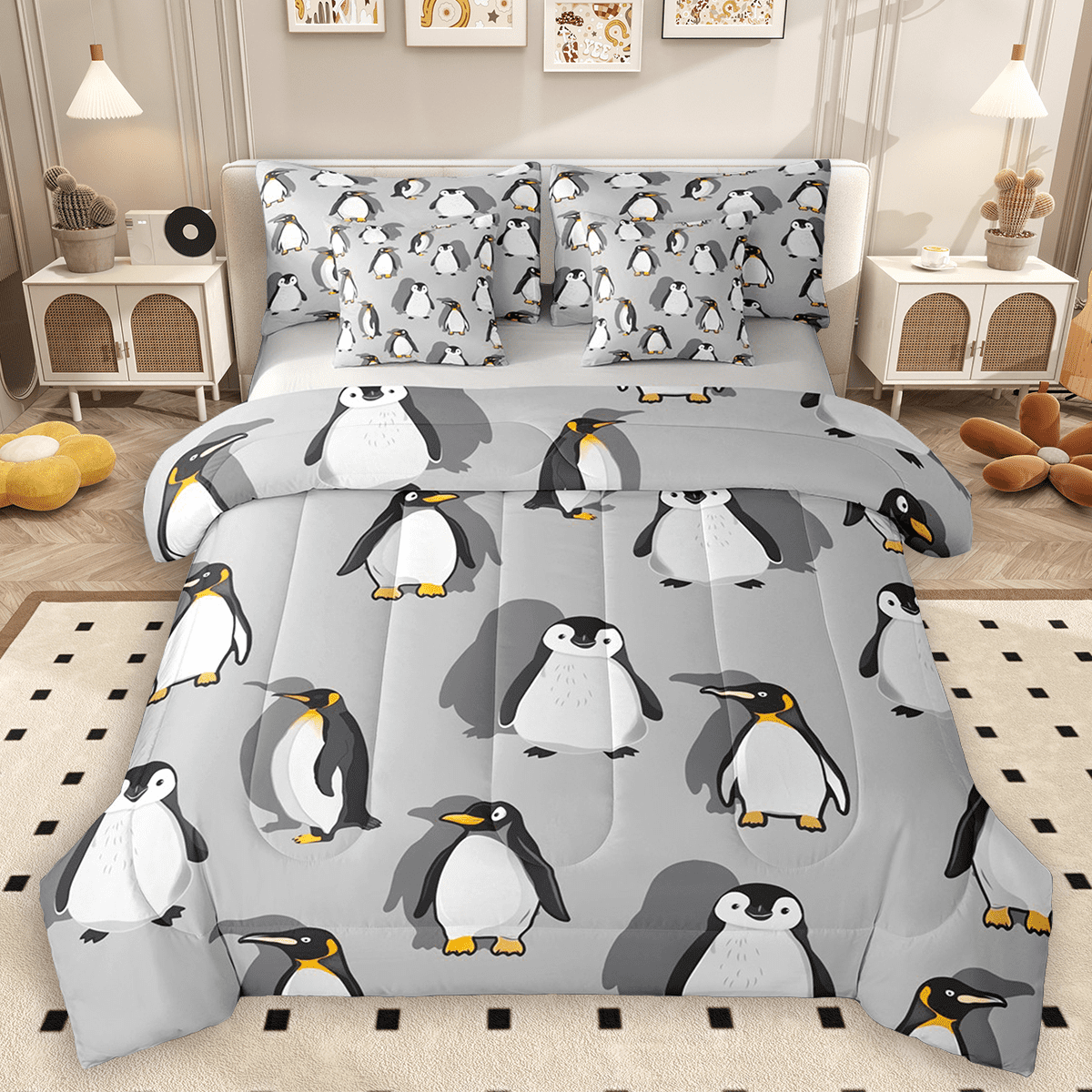 Manfei Cute Penguin Bedding Comforter Set 7 Pieces for Kids Boys Girls ...