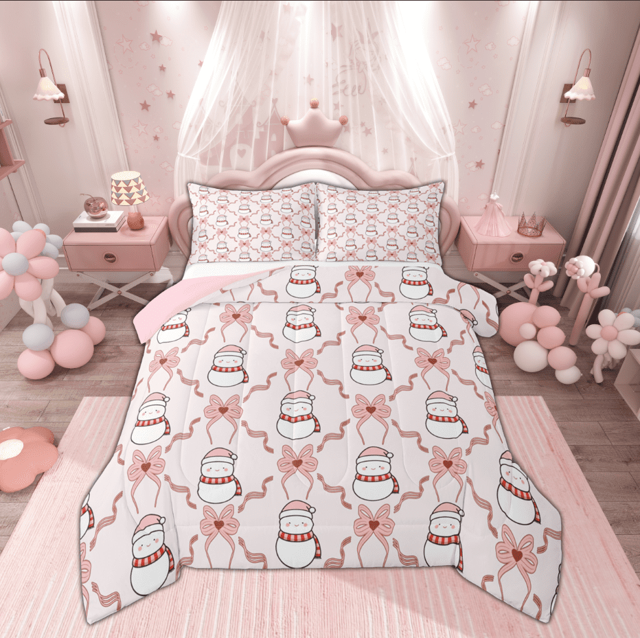 Manfei Cute Pink Bow-tie Bedding Comforter Set, Kawaii Christmas ...