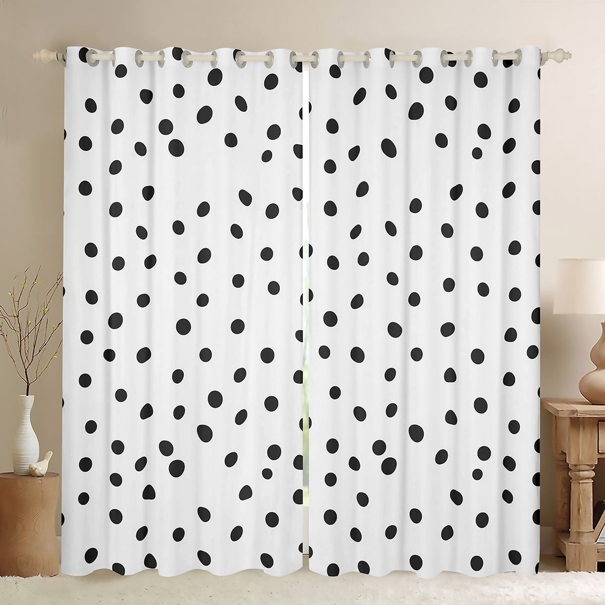 Manfei Cute Polka Dot Blackout Curtains,Geometric Circle Dot Curtains ...