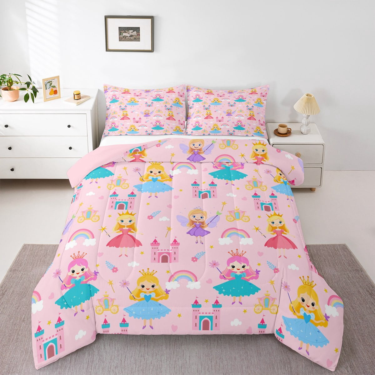 Manfei Cute Princess Bedding Comforter Set,Fairy Tale Castle Twin ...
