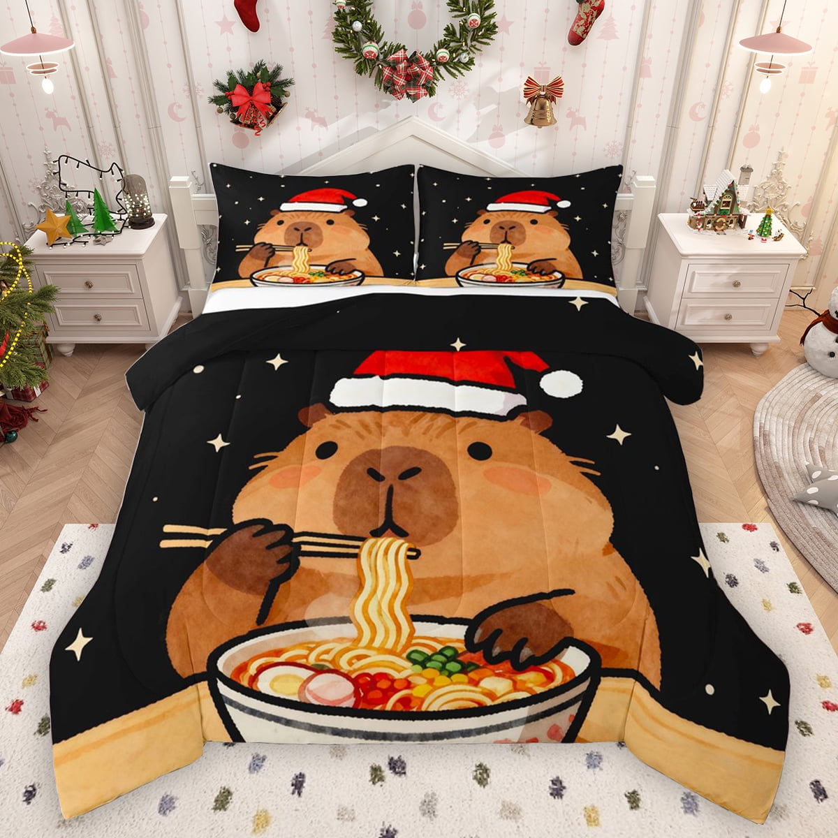 Homewish Cute Ramen Capibara Teen Full Comforter Set, Stars Galaxy ...