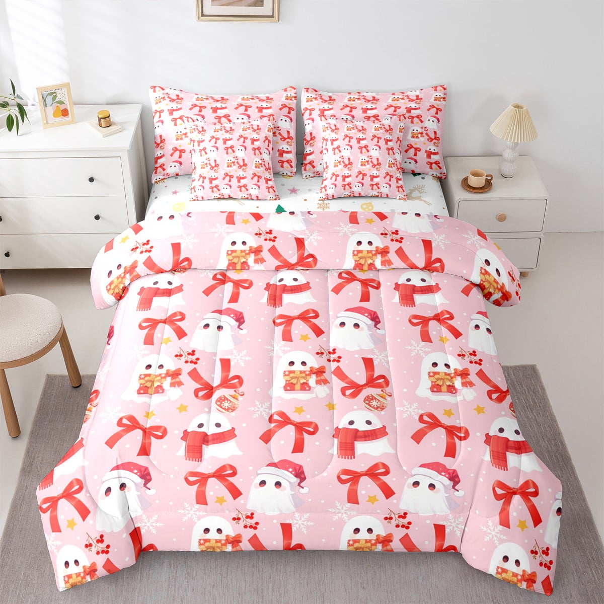 Manfei Cute Red Bow 7 Pieces Bedding Comforter Set for Preppy Children ...
