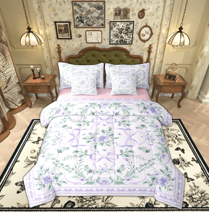 Manfei Cute Ribbon Bedding Sets Twin Size, Retro Rustic Flower Bed in a ...