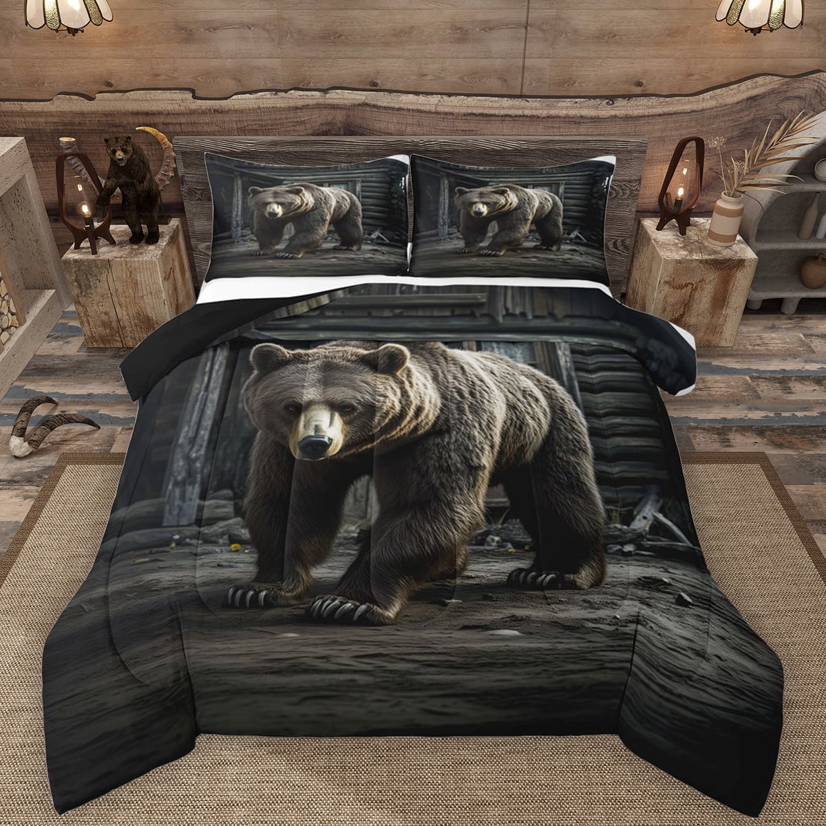 Manfei Cute Safari Bear Queen Comforter Set,Jungle Wildlife Bedding ...