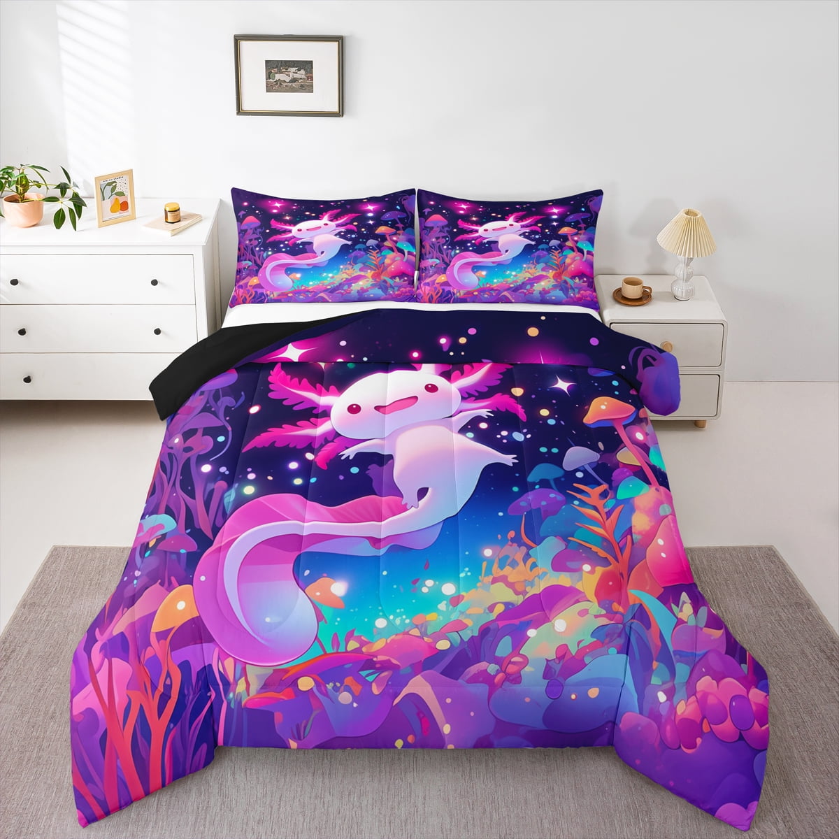 Manfei Cute Salamander Bedding Comforter Set,Purple Mushroom Twin ...