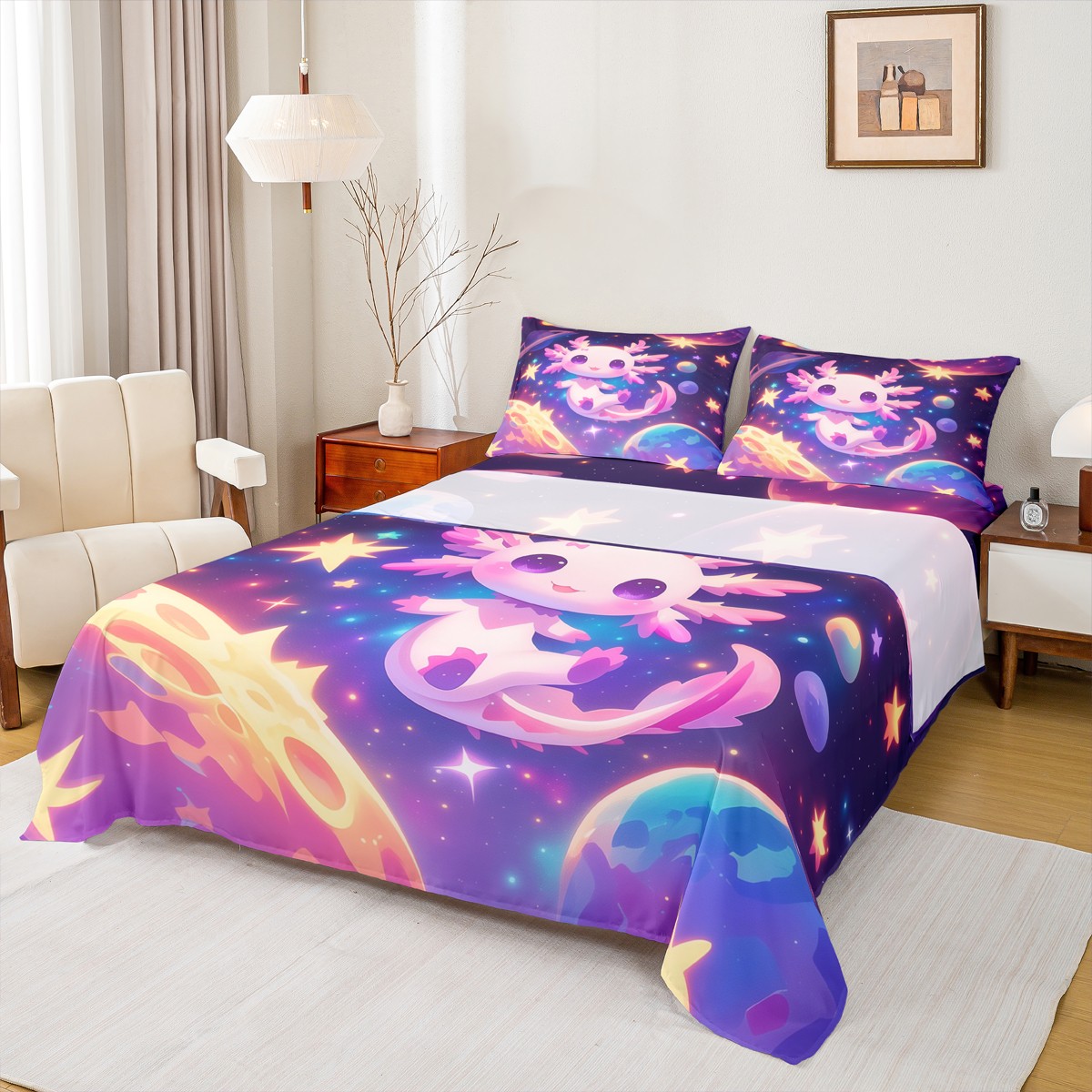 Manfei Cute Salamander Twin Sheet Sets,Galaxy Starry Sky Twin Fitted ...