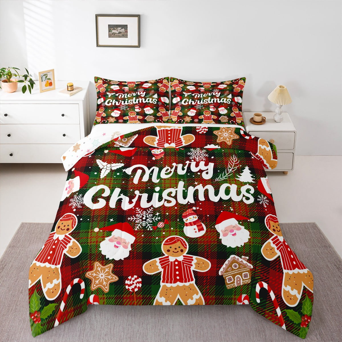 Manfei Cute Santa Claus Bedding Comforter Set,Cartoon Gingerbread Man ...