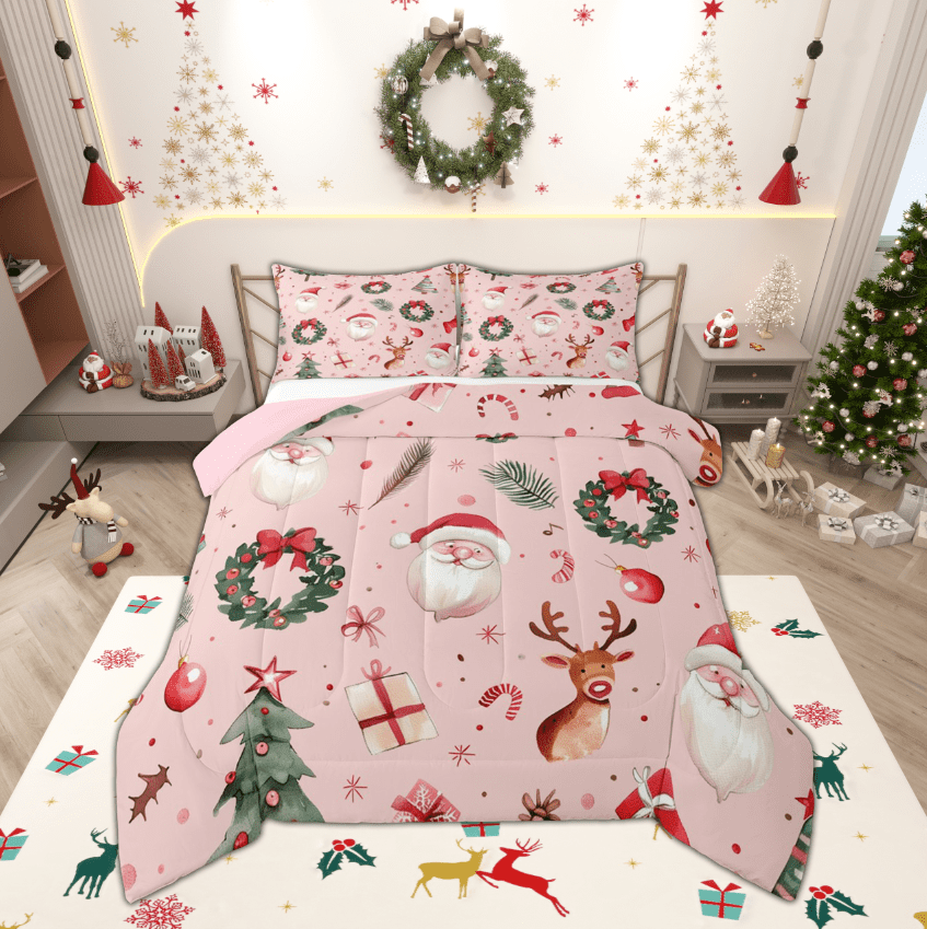Manfei Cute Santa Claus Queen Comforter Set for Kids, Kawaii Christmas ...