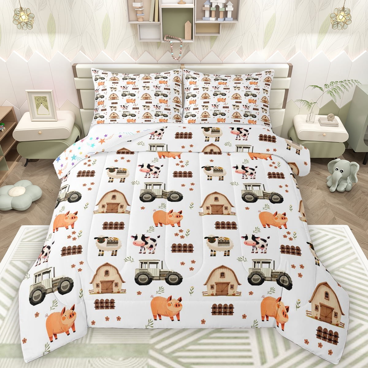 Manfei Cute Sheep Cow Full Size Comforter Sets,Countryside Farm Pig ...
