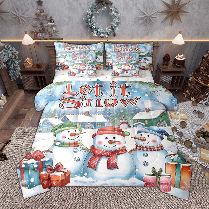 Manfei Cute Snowman Bedding Comforter Set 7 Pieces for Children, Happy ...