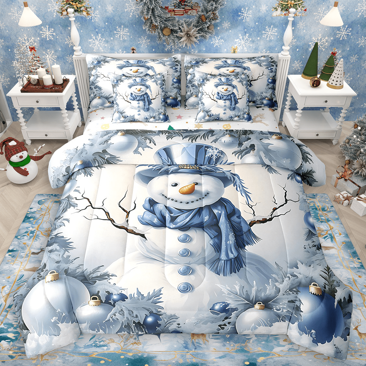 Manfei Cute Snowman Bedding Comforter Set 7pcs for Girls Boys, Pink ...