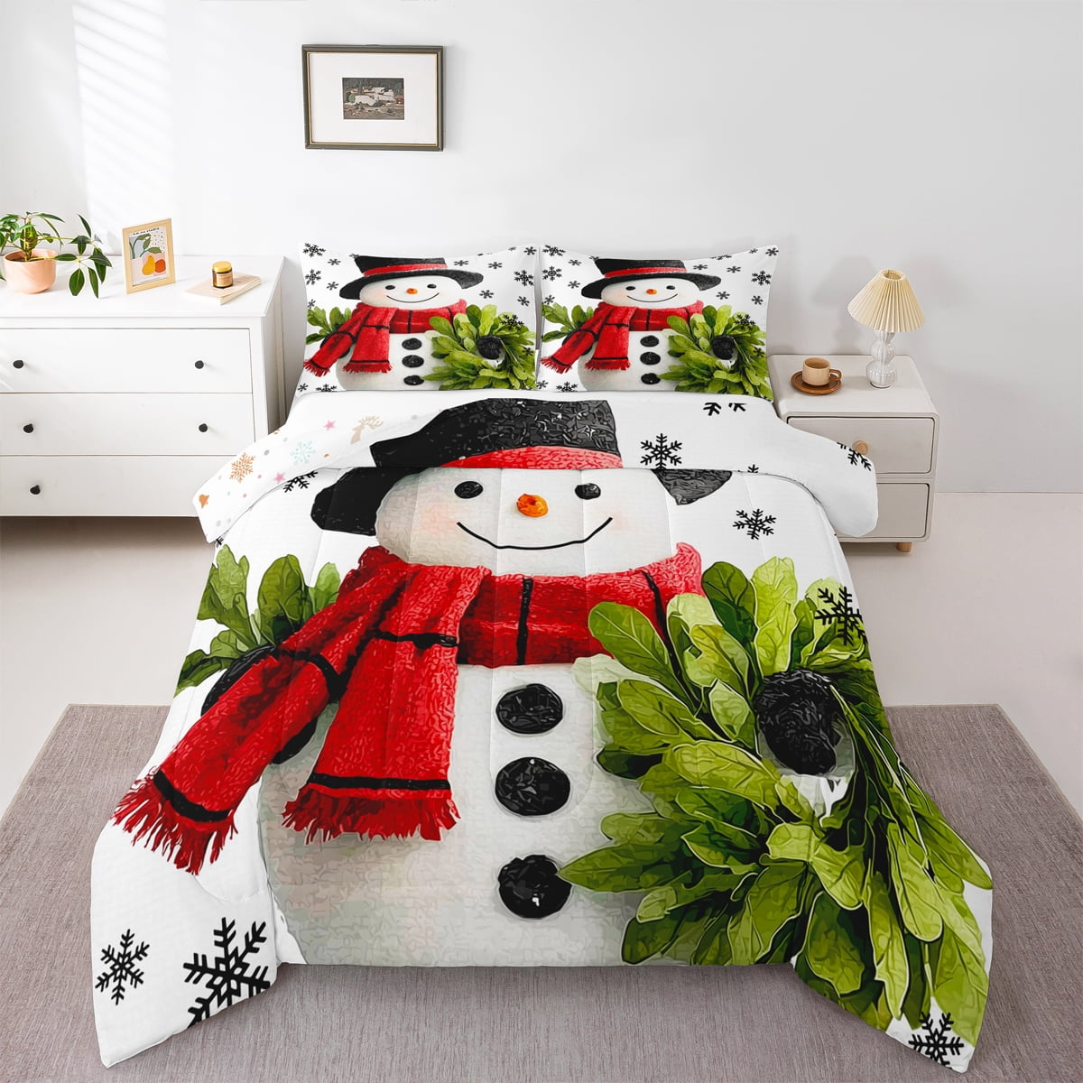 Manfei Cute Snowman Bedding Comforter Set,Merry Christmas Twin ...