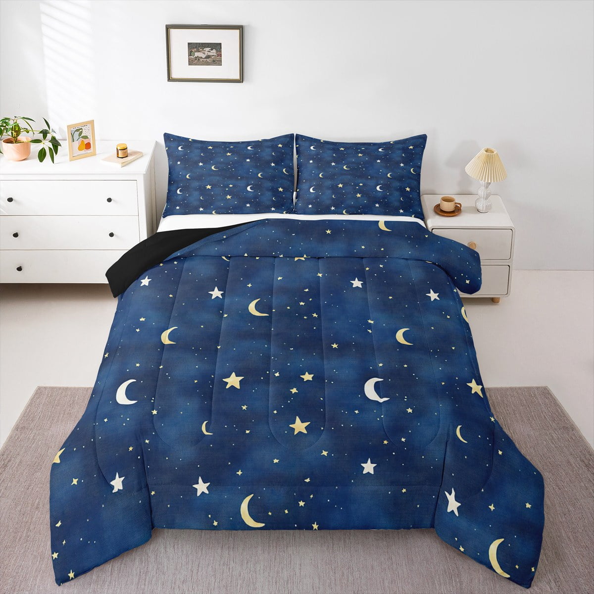 Manfei Cute Stars Moon Queen Comforter Set,Galaxy Starry Night Bedding ...