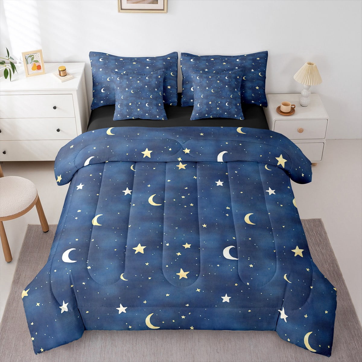 Manfei Cute Stars Moon Twin Bedding Sets 7-Piece,Galaxy Starry Night ...