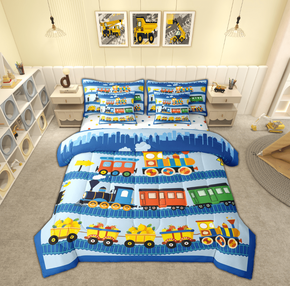 Manfei Cute Steam Engine Bedding Comforter Set 7 Pieces for Kids ...