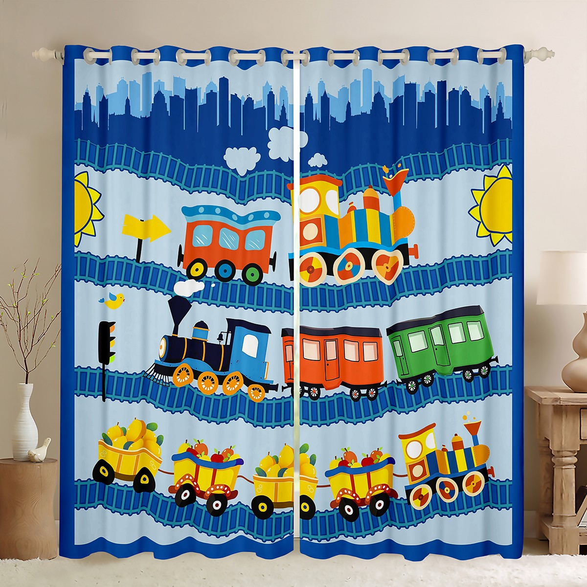 Manfei Cute Steam Engine Blackout Curtains Set of 2 (52x84 Each) for ...