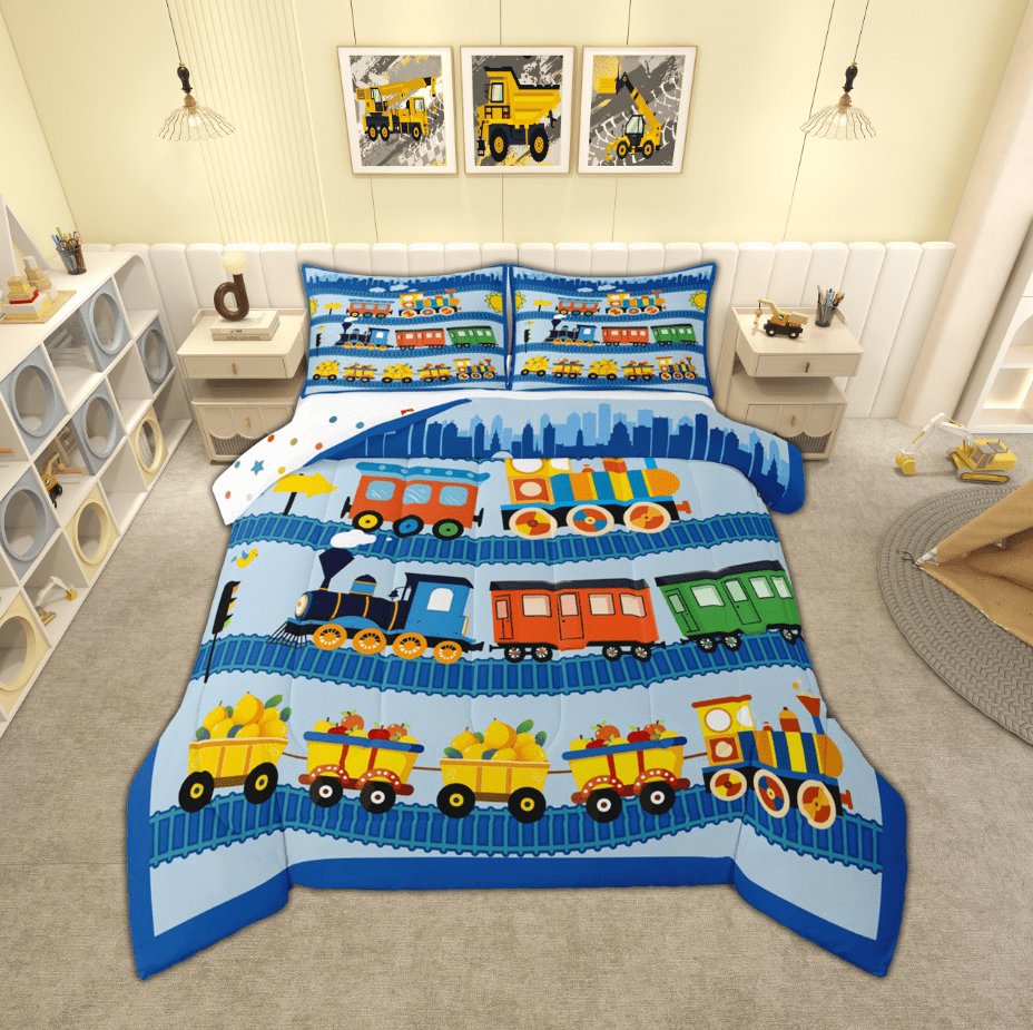 Manfei Cute Steam Engine Full Size Comforter Sets for Kids, Vintage ...