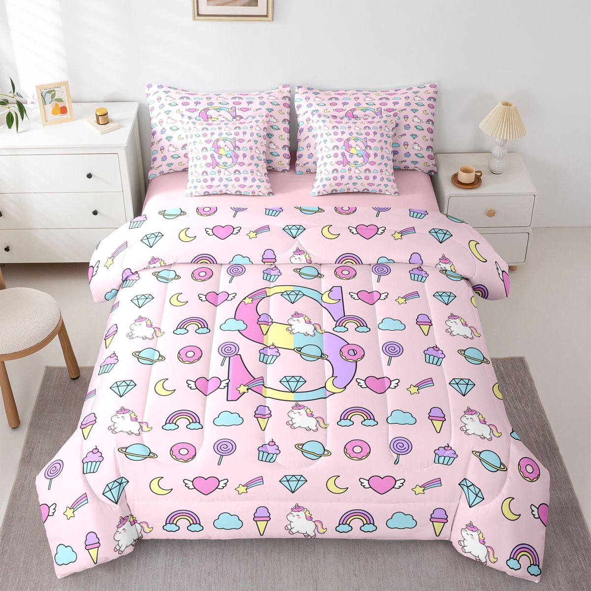 Manfei Cute Unicorn Dessert7 Pieces Full Size Bedding Sets,Kawaii ...
