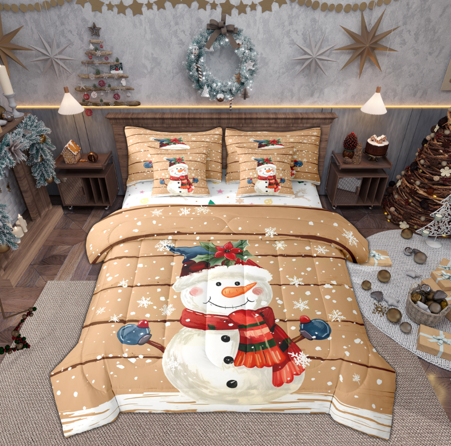 Manfei Cute Winter Snowman Bedding Comforter Set 7pcs for Kids, Happy ...