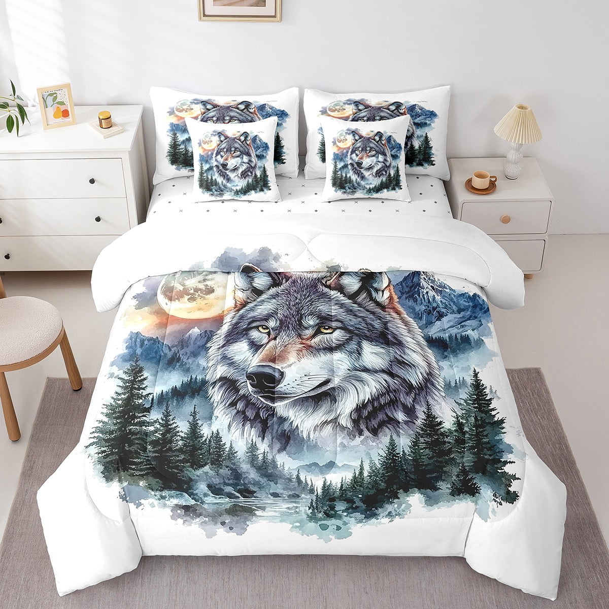 Manfei Cute Wolf Bed in a Bag Full Size,Woodland Animal Bed Set ...