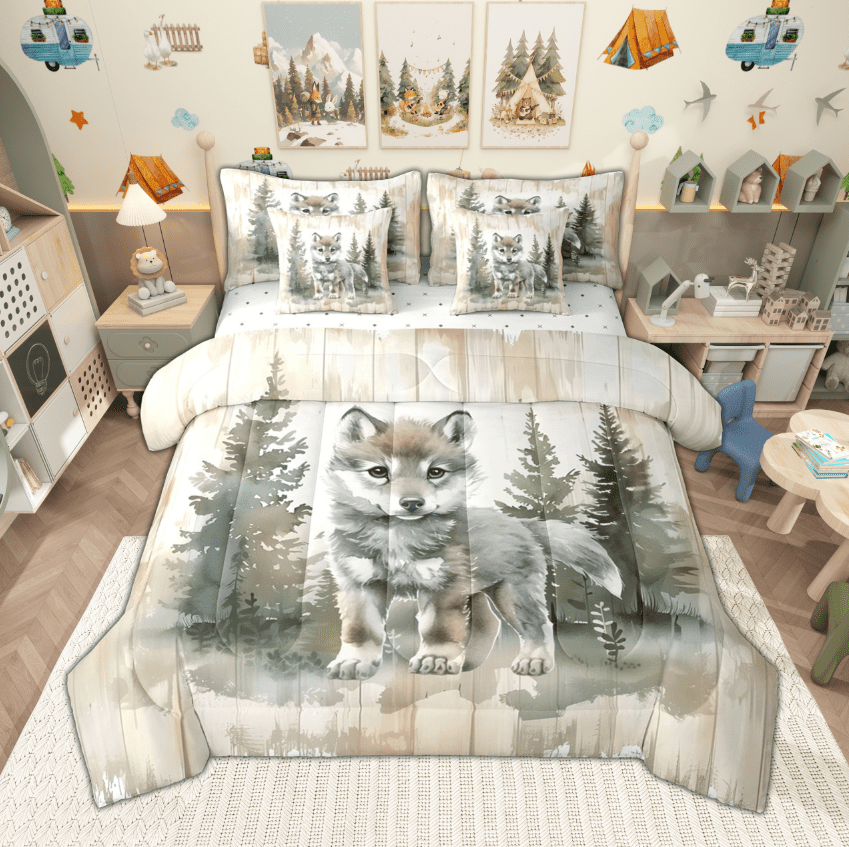 Manfei Cute Wolf Bedding Comforter Set 7 Pieces for Boys Girls, Cartoon ...