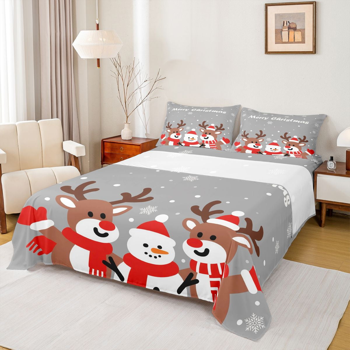 Manfei Cute Xmas Reindeer Full Size Sheets,Merry Christmas Bed Sheets ...