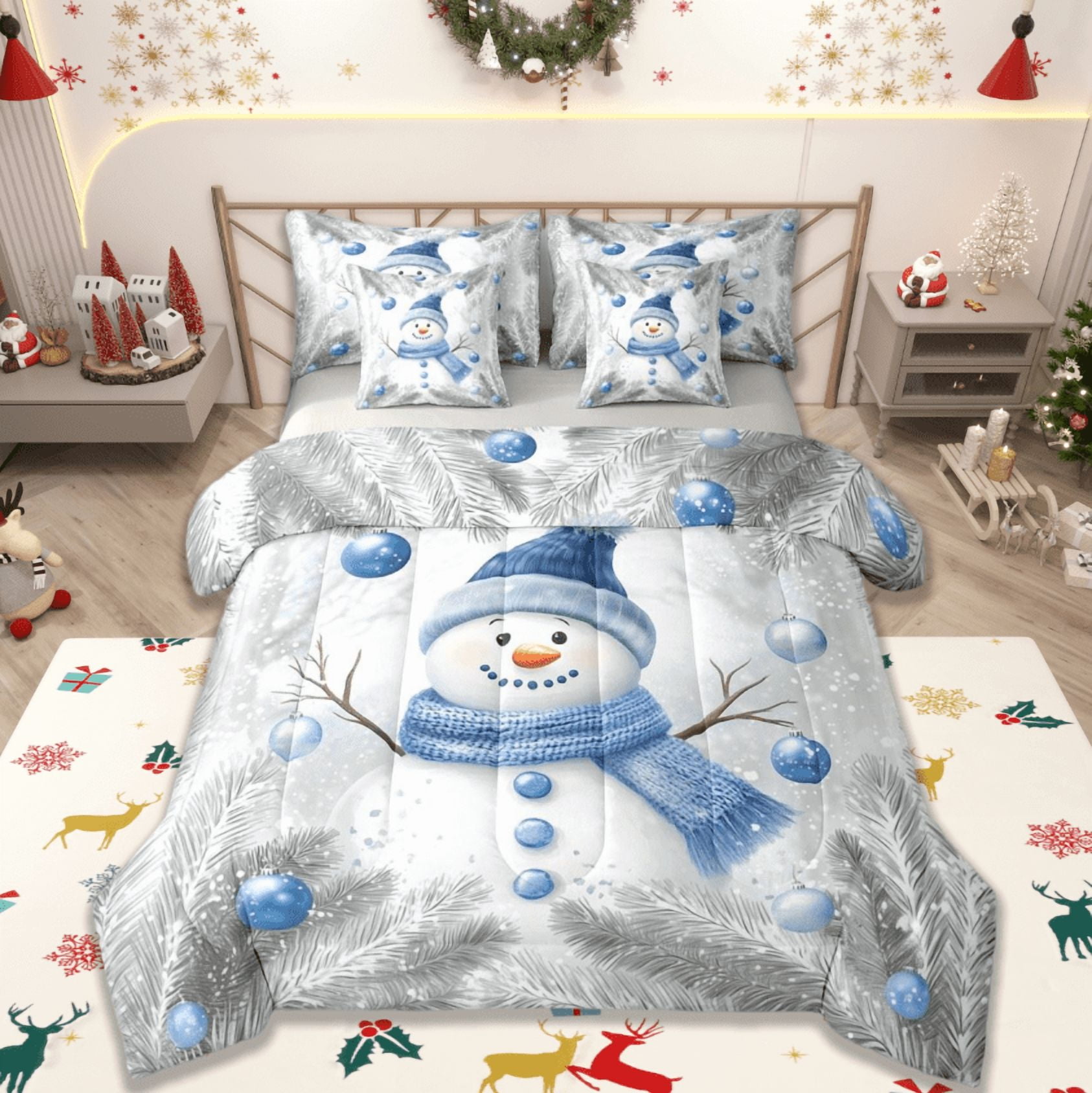 Manfei Cute Xmas Snowmen 7-Piece Twin Bedding Sets,Merry Christmas ...