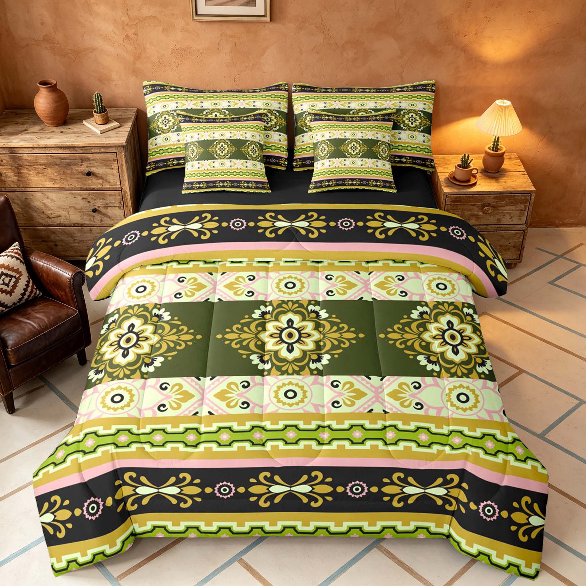 Manfei Damask Floral King Bedding, Baroque Flower King Bed in a Bag ...